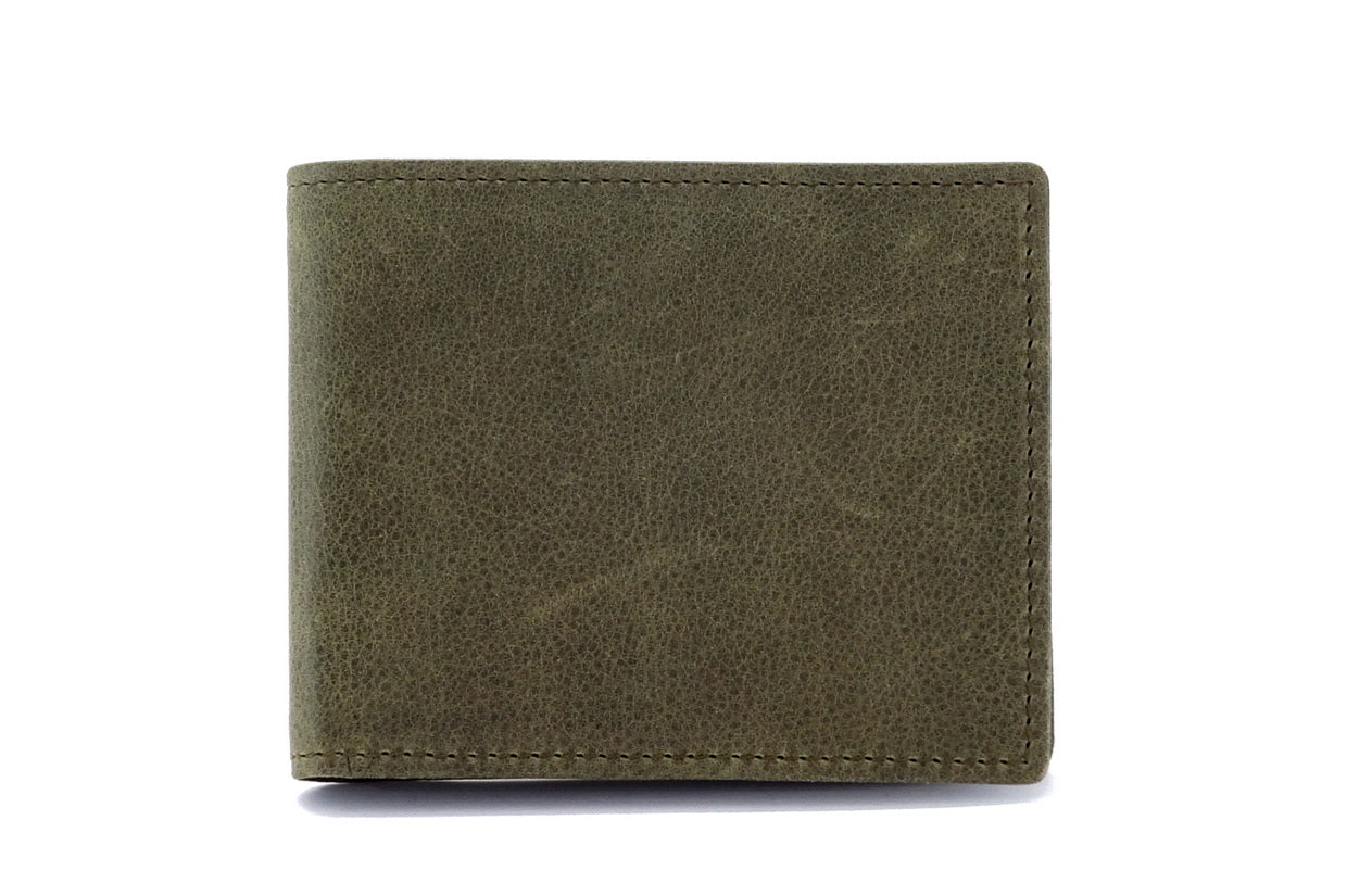 Wallet-large bi fold-(Martin) Olive green leather picture flap – Wild Harry
