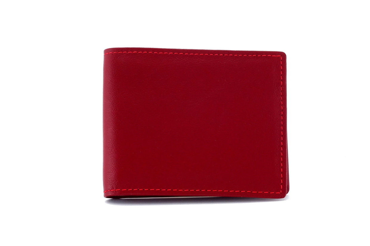 Wallet-large bi fold-(Martin) Deep red leather picture flap – Wild Harry