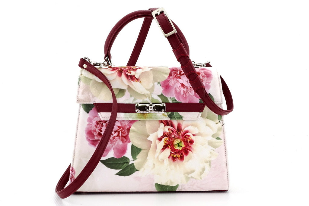 Handbag -traditional - (Beverly) - Fabric suede with floral pattern ...